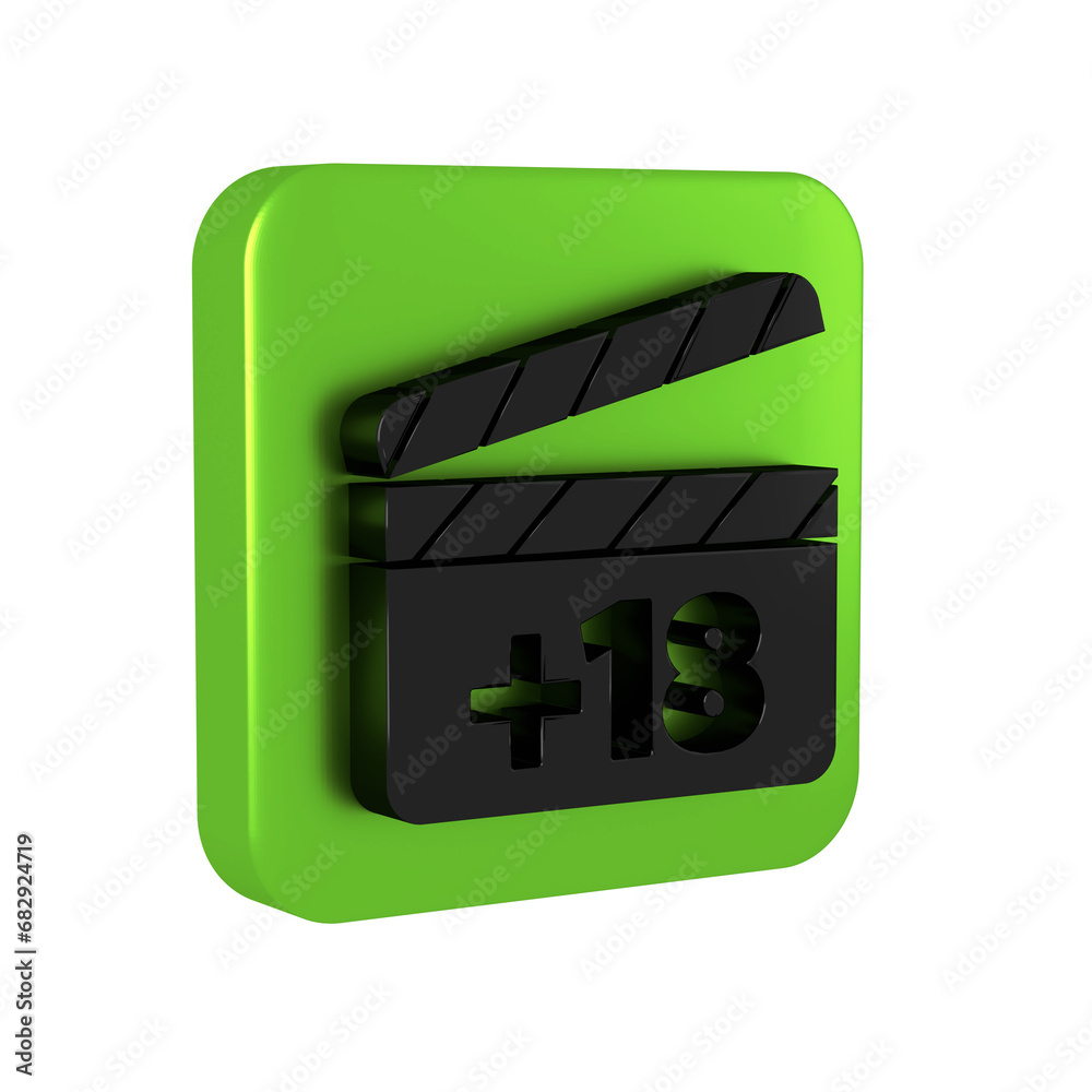 Black Movie clapper with 18 plus content icon isolated on transparent ...