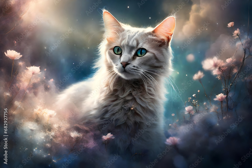spiritual mystic cat over ethereal dreamy tender background like ...
