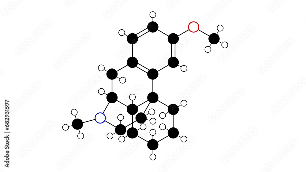 dextromethorphan molecule, structural chemical formula, ball-and-stick ...