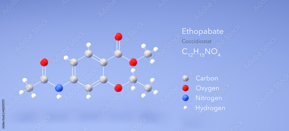 ethopabate molecule, molecular structures, coccidiostat, 3d model ...
