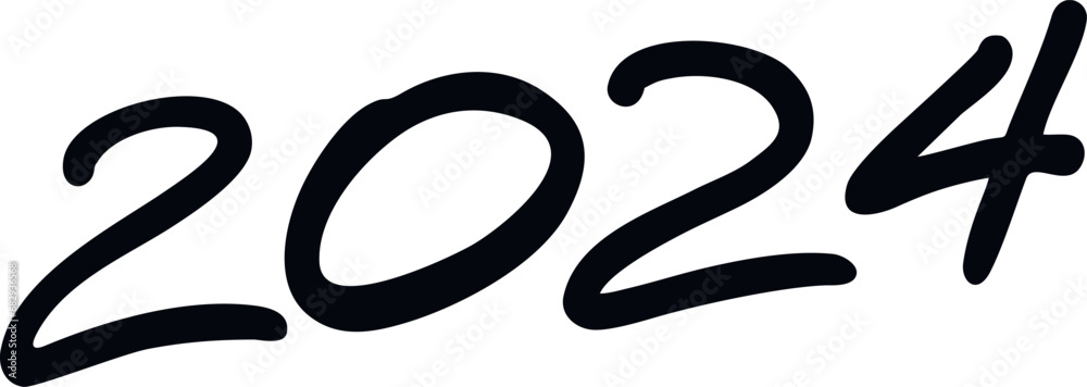 Vector 2024 year handwriting font. White background. Isolated ...