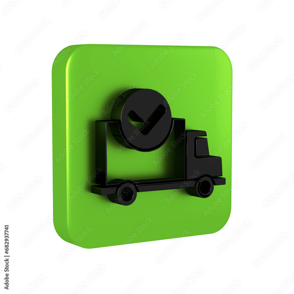 Black Delivery truck with check mark icon isolated on transparent ...