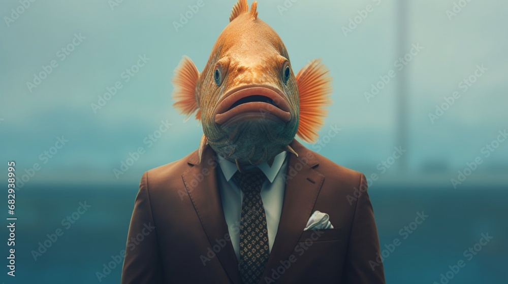 fish in a suit human face mask.Generative AI Stock Illustration | Adobe ...
