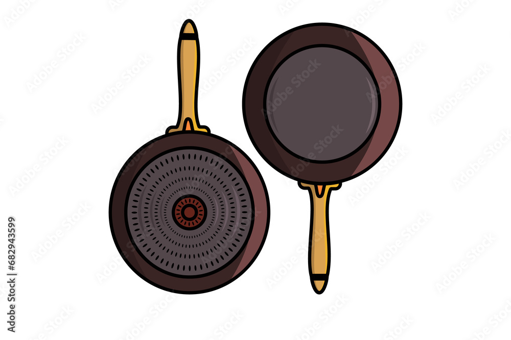 Fry Pan Front side and back side vector illustration. Kitchen food ...