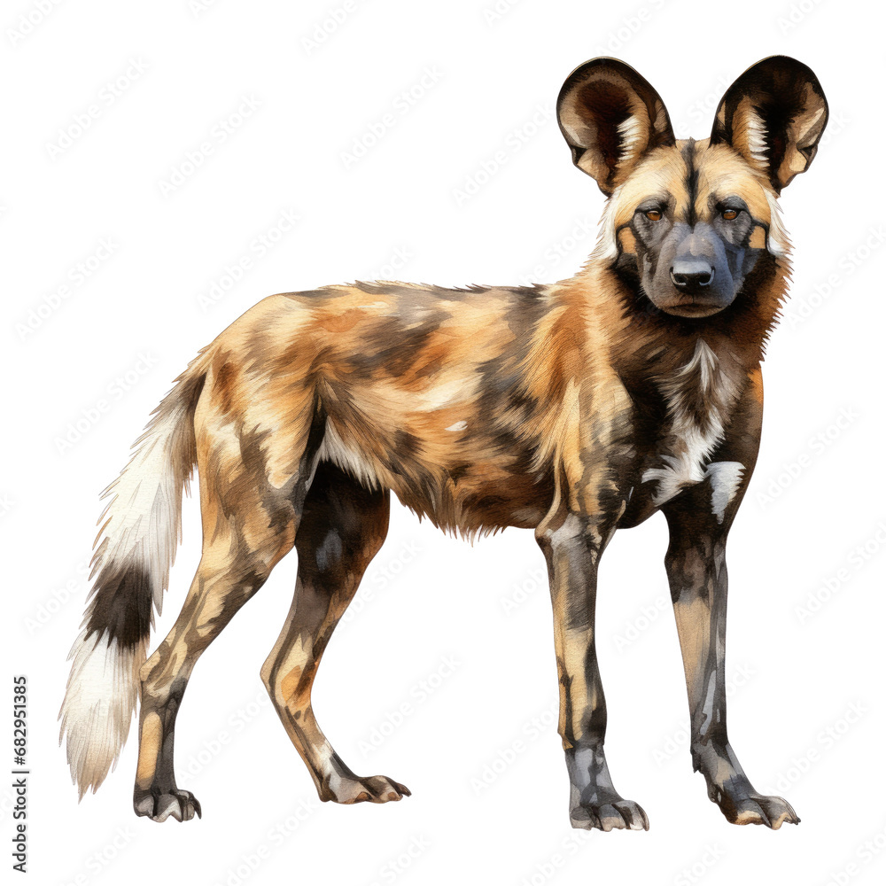 ภาพประกอบสต็อก Watercolor African Animal. African Wild Dog Clipart ...