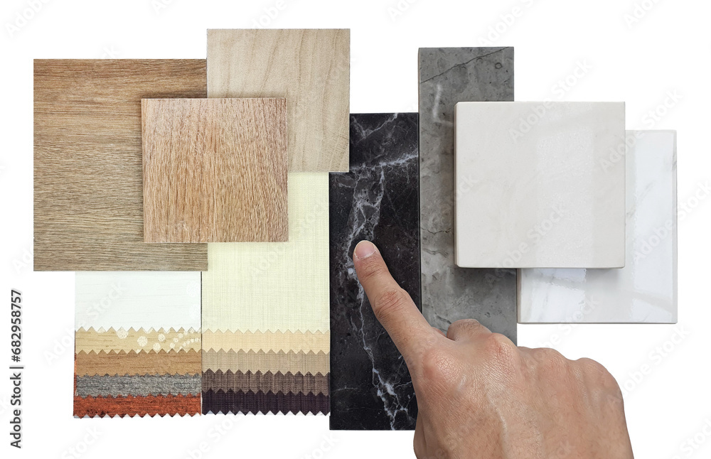architect chooses interior material samples including oak wooden ...