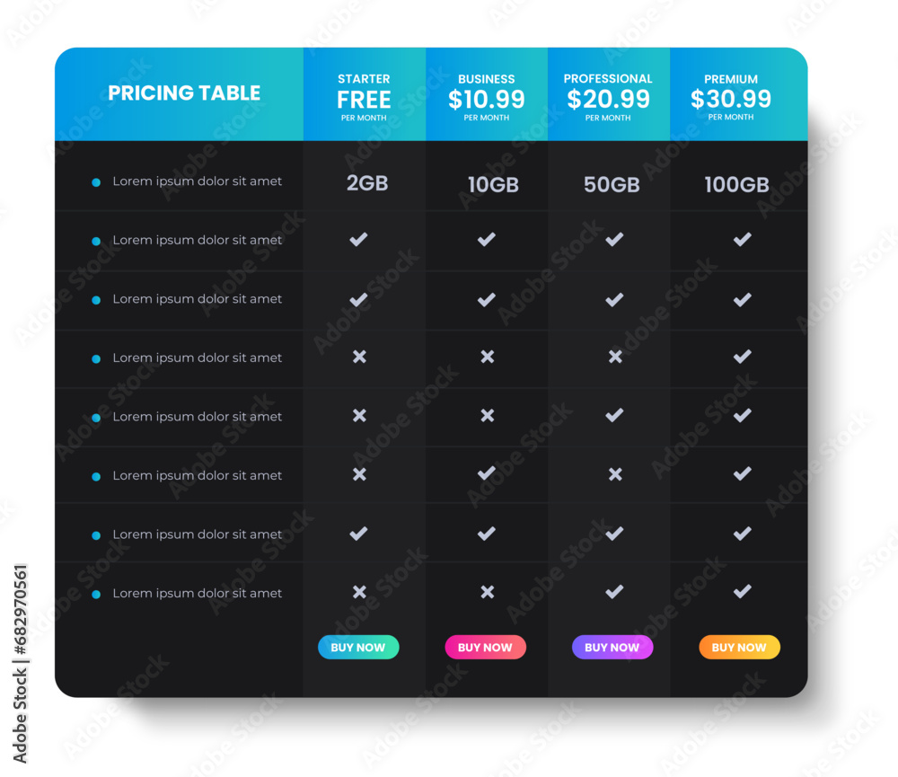Business website price pricing chart table Subscription design with ... Business website price pricing chart table Subscription design with ...