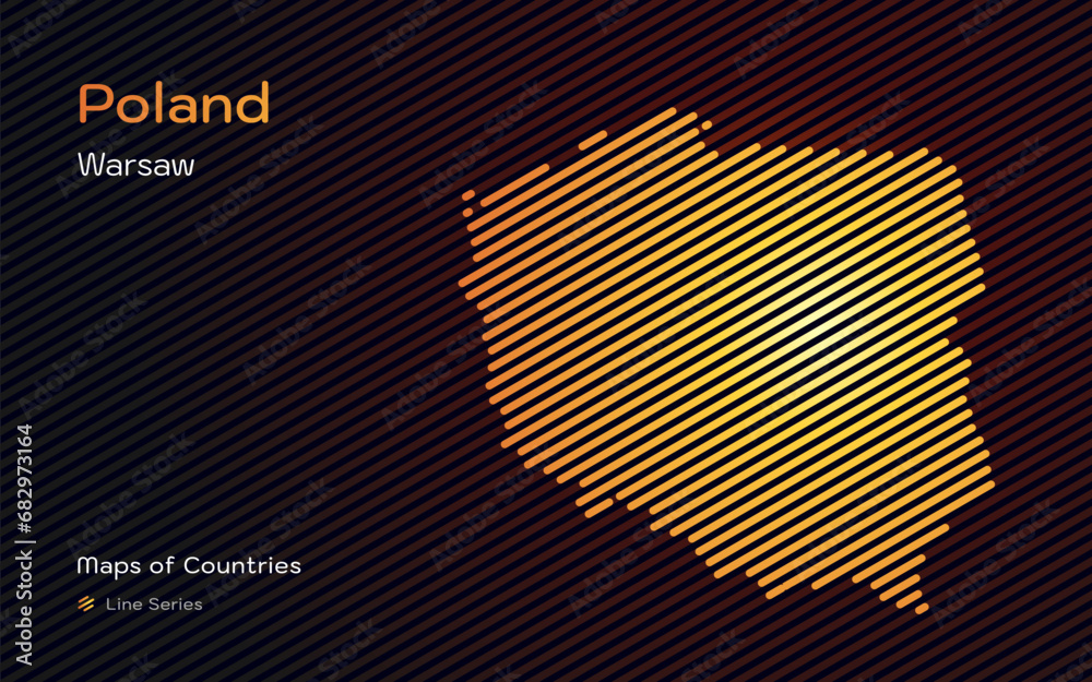 Poland Gold Map with a capital of Warsaw Shown in a Line Pattern Stock ...