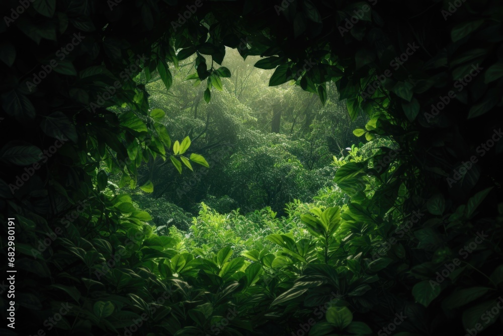 A unique perspective of a forest seen through a hole in the ground ...