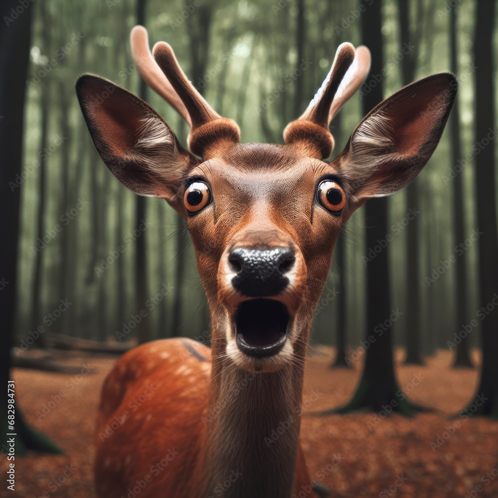 surprised deer in the forest. hilarious picture of a deer. ai ...