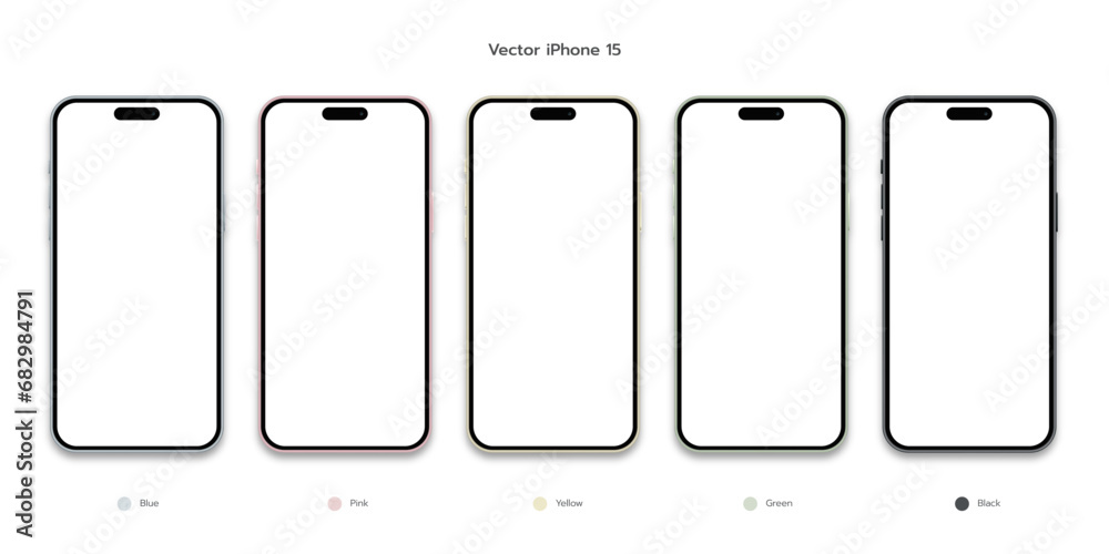 iPhone 15 front view for mockup. Editable vector set of Apple ...