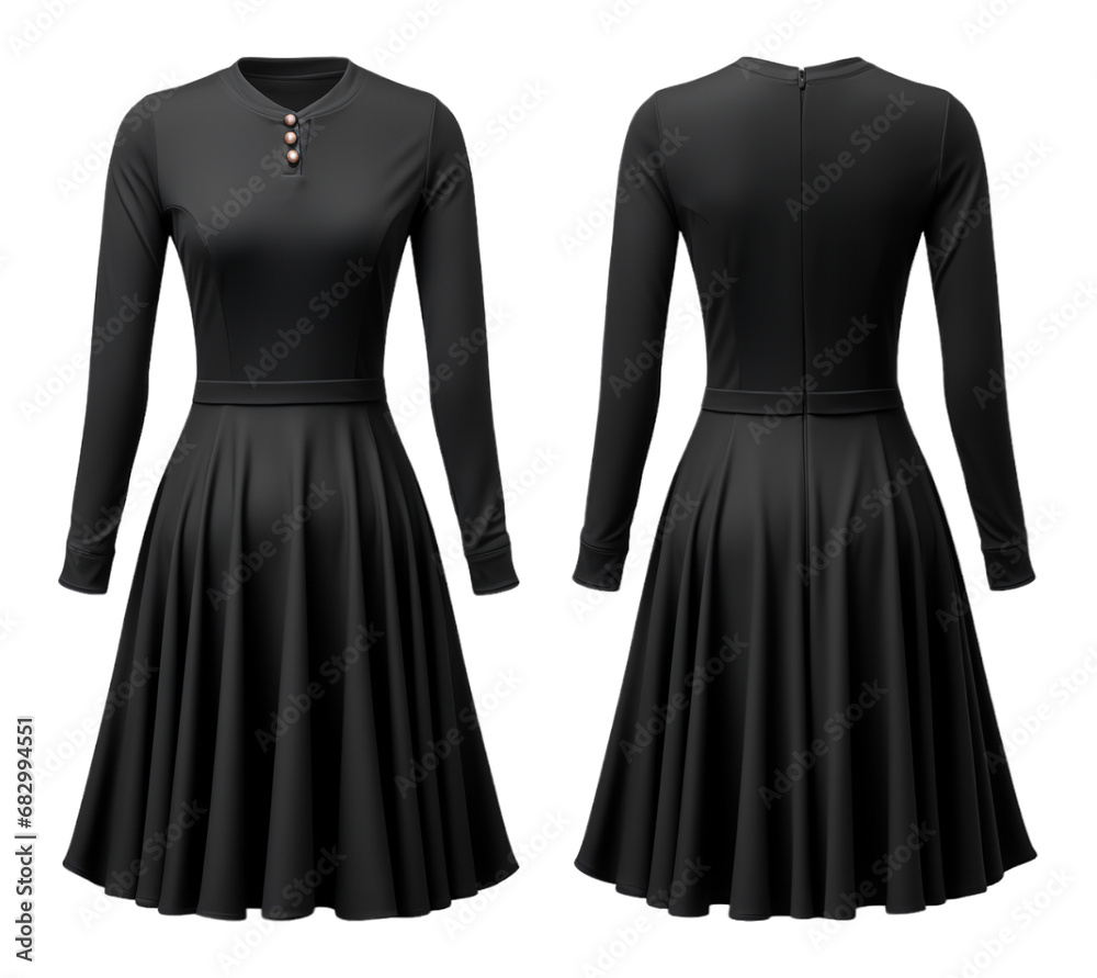 Mockup of a plain black women's dress with front and back views ...
