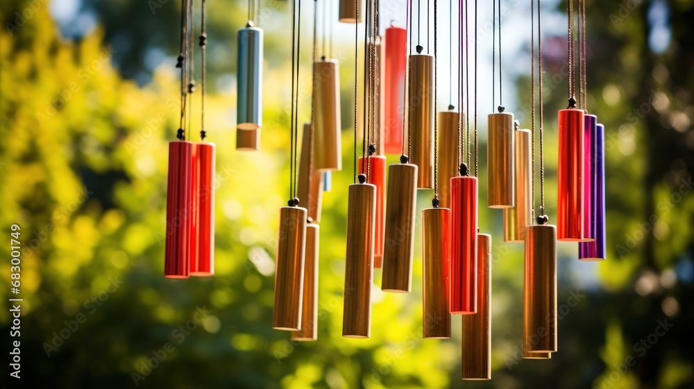 a wind chime hanging from a tree filled with lots of different colored ...