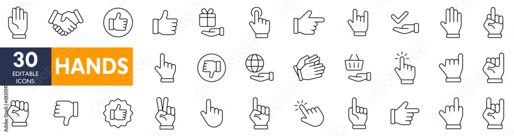Vector line set of icons related with hand gestures. Contains ...