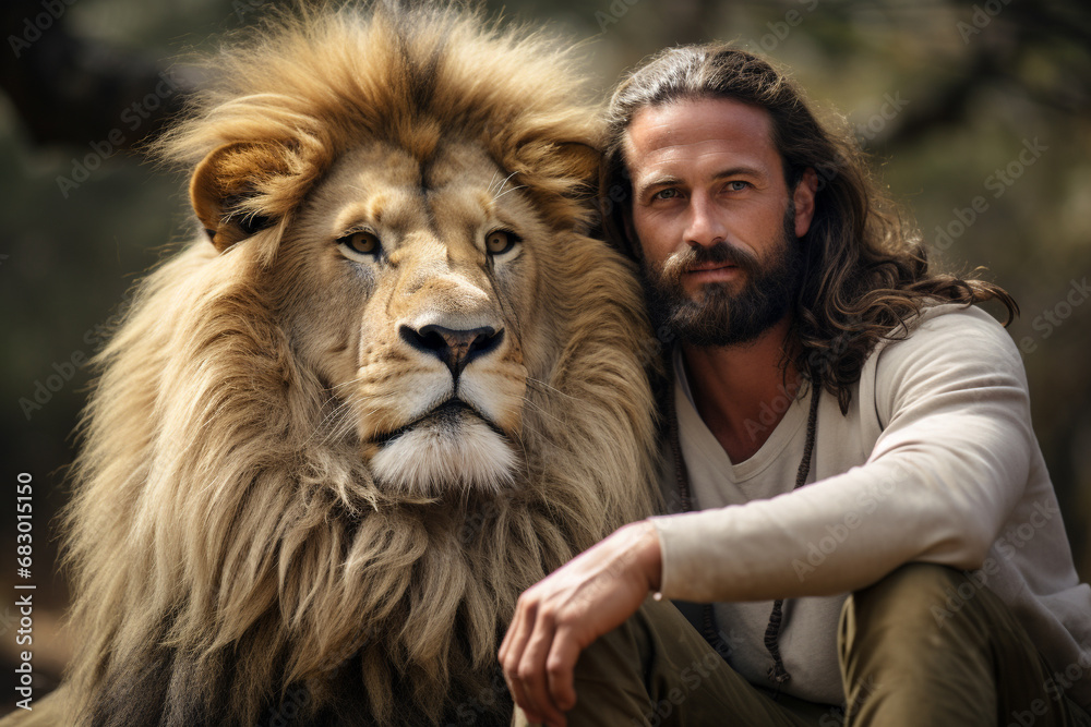 fresh and pure human with lion represents untamed beauty of African ...
