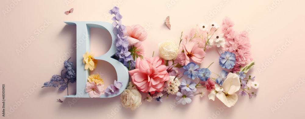 capital letter B Spring card with floral decoration, flowers, spring ...