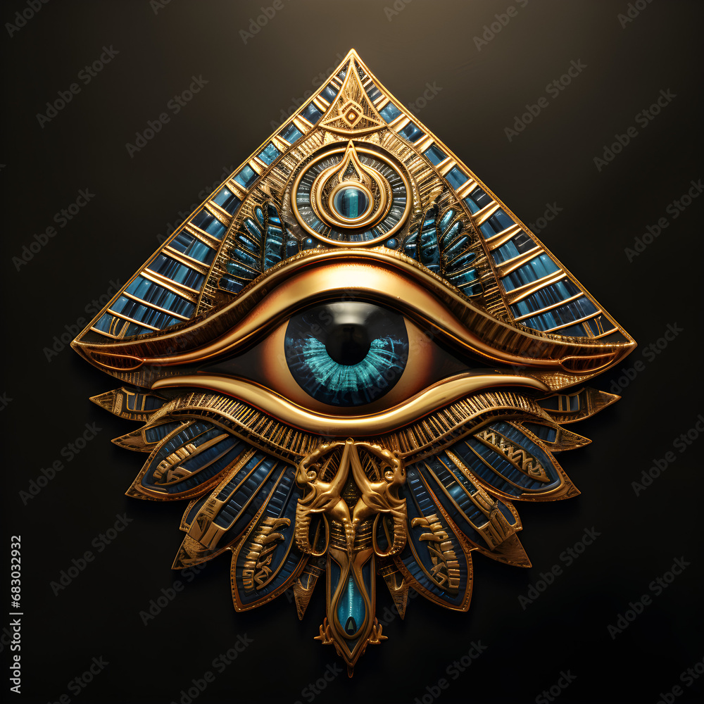 The golden eye of Horus with a golden effect on a black background is a ...