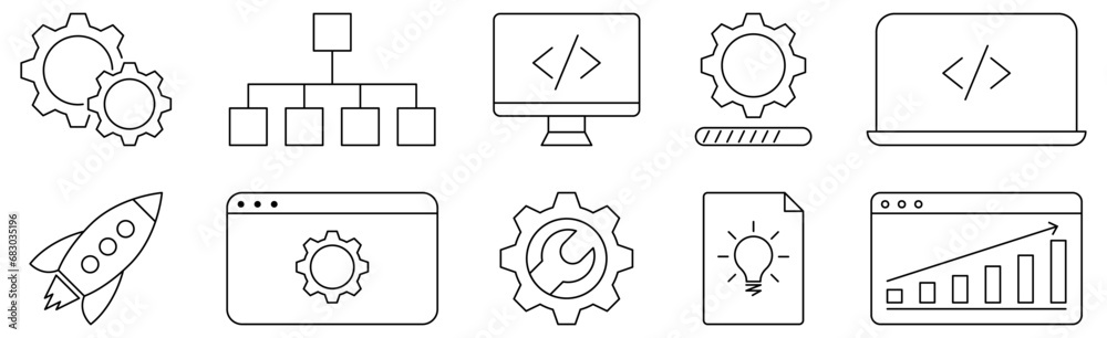 Set of product development icons. Software development and IT ...