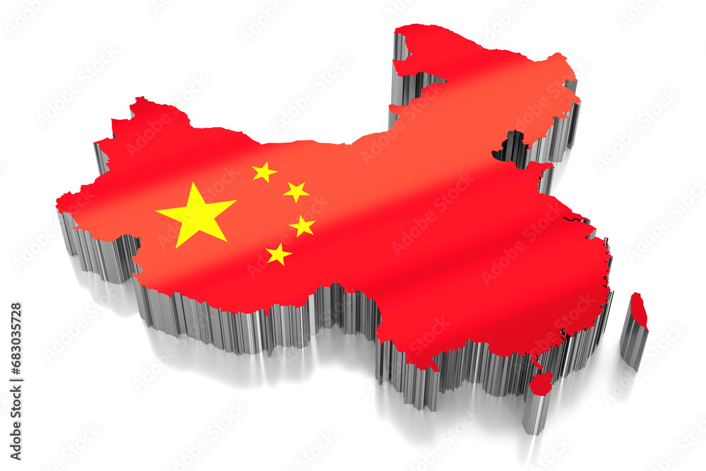 People Republic of China, PRC - country borders and flag - 3D ...