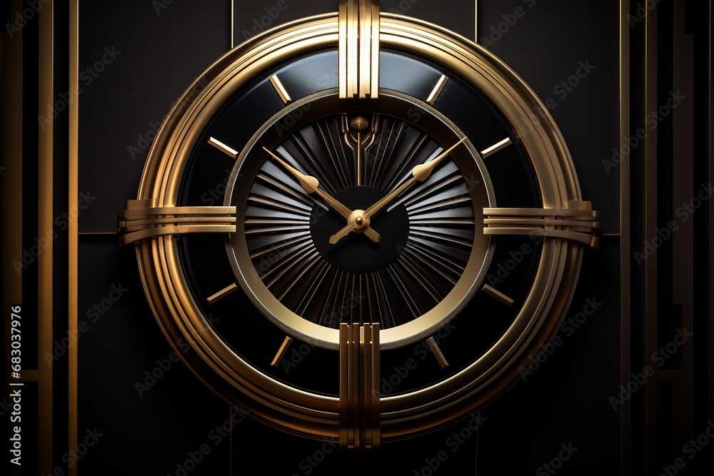 Elegant Business Timepiece: An art deco-styled gold and black wall ...
