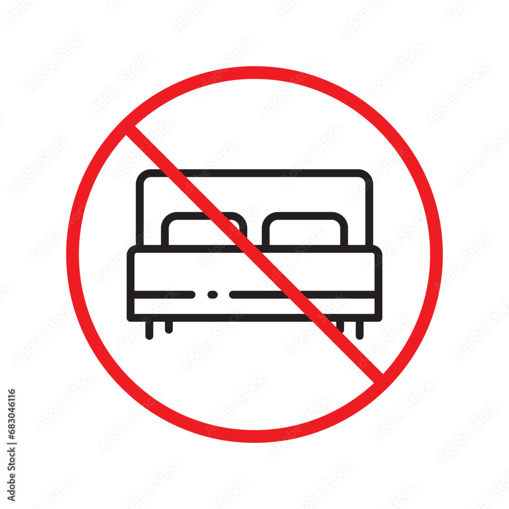 Forbidden bed vector icon. Warning, caution, attention, restriction ...