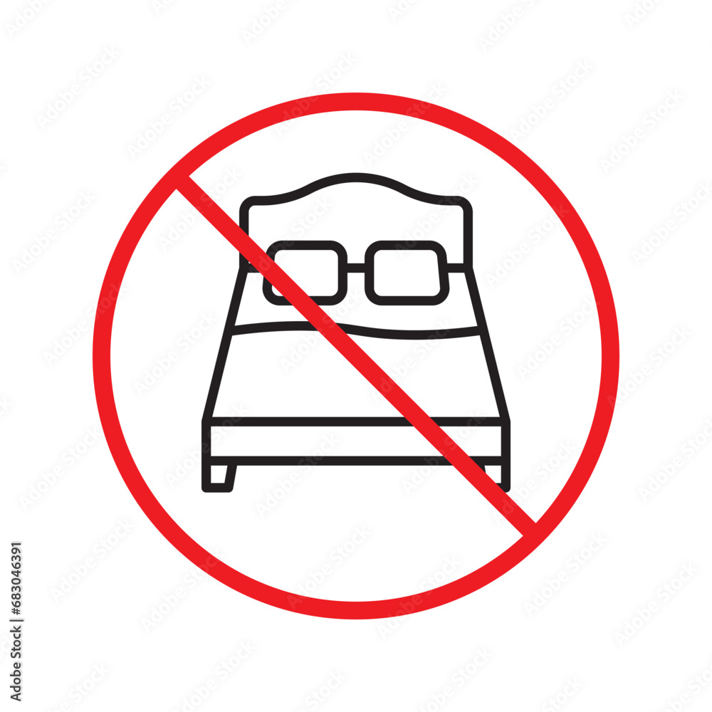 Forbidden bed vector icon. Warning, caution, attention, restriction ...