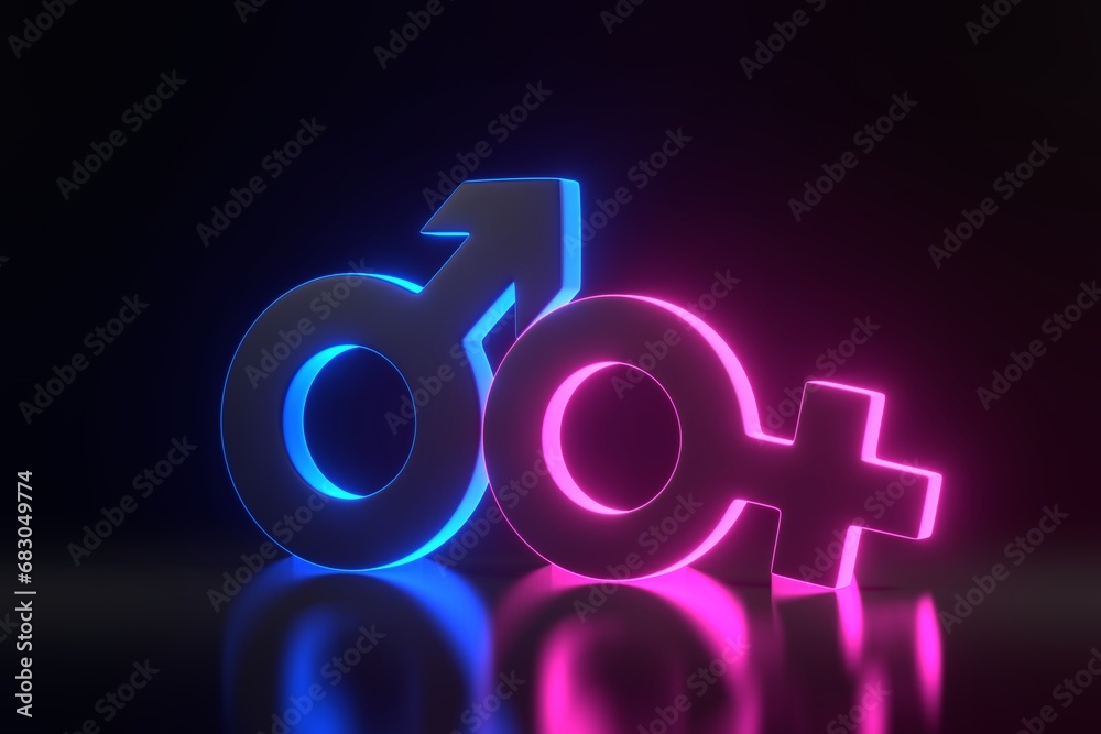 ภาพประกอบสต็อก Male And Female Symbols With Bright Glowing Futuristic