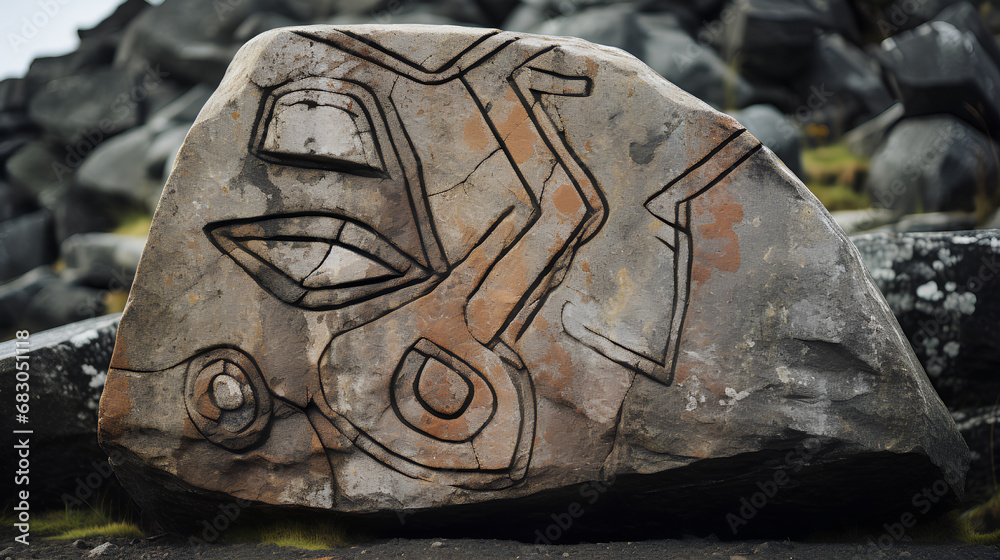 Ancient Rock Engravings: Primitive Petroglyphs, Silhouettes of Faces ...