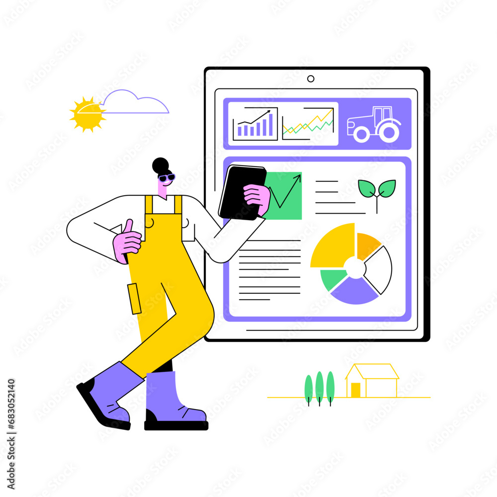Smart farming dashboard isolated cartoon vector illustrations. Farmer ...
