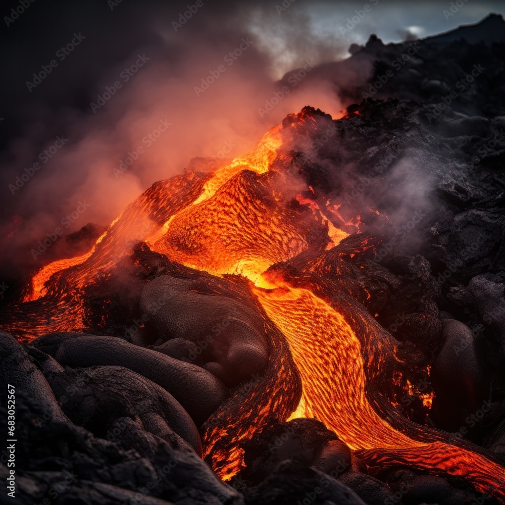 heat and energy of a volcano's lava captures the molten rock as it ...