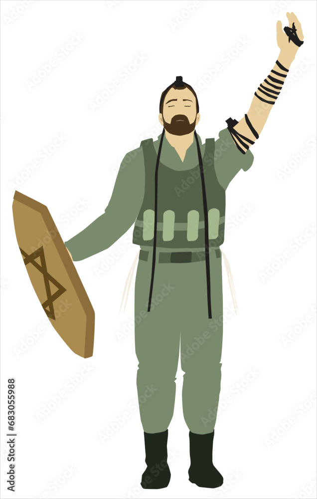 A drawing of an Israeli Jewish soldier in the IDF. The isolated figure ...
