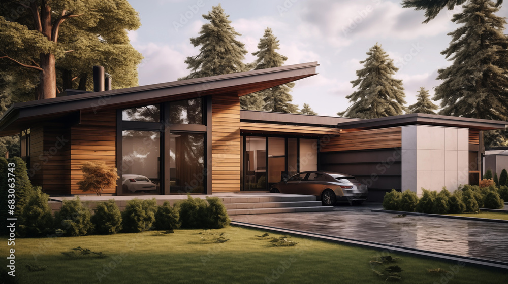 Modern minimalist ranch-style private house with a mono-pitch roof ...