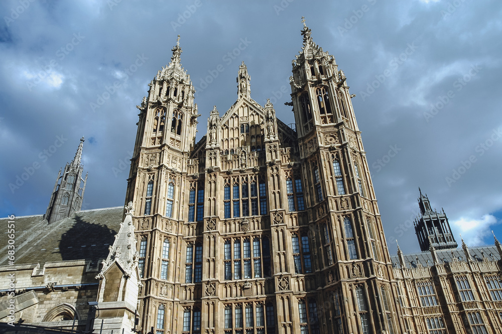 Facade of St Stephen's hall, part of Palace of Westminster in London ...