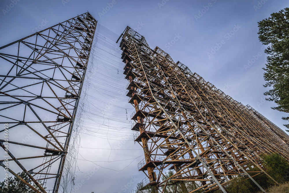 Soviet Duga radar in abandoned military base Chernobyl-2 in Chernobyl ...
