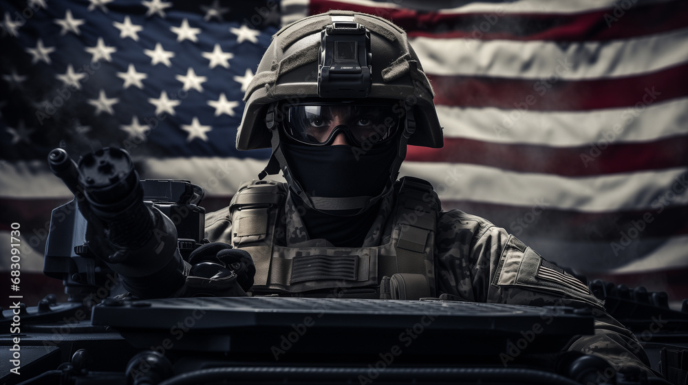 Army soldier in Combat Uniforms with assault rifle, plate carrier and ...