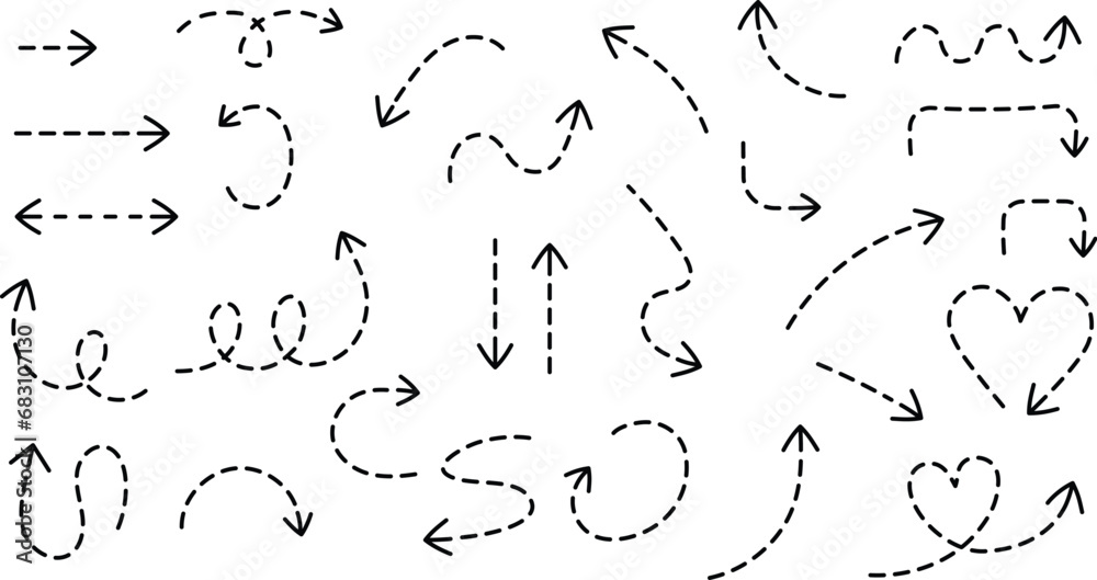Dashed Line Doodle Planner Arrows Clipart Set Stock Vector | Adobe Stock