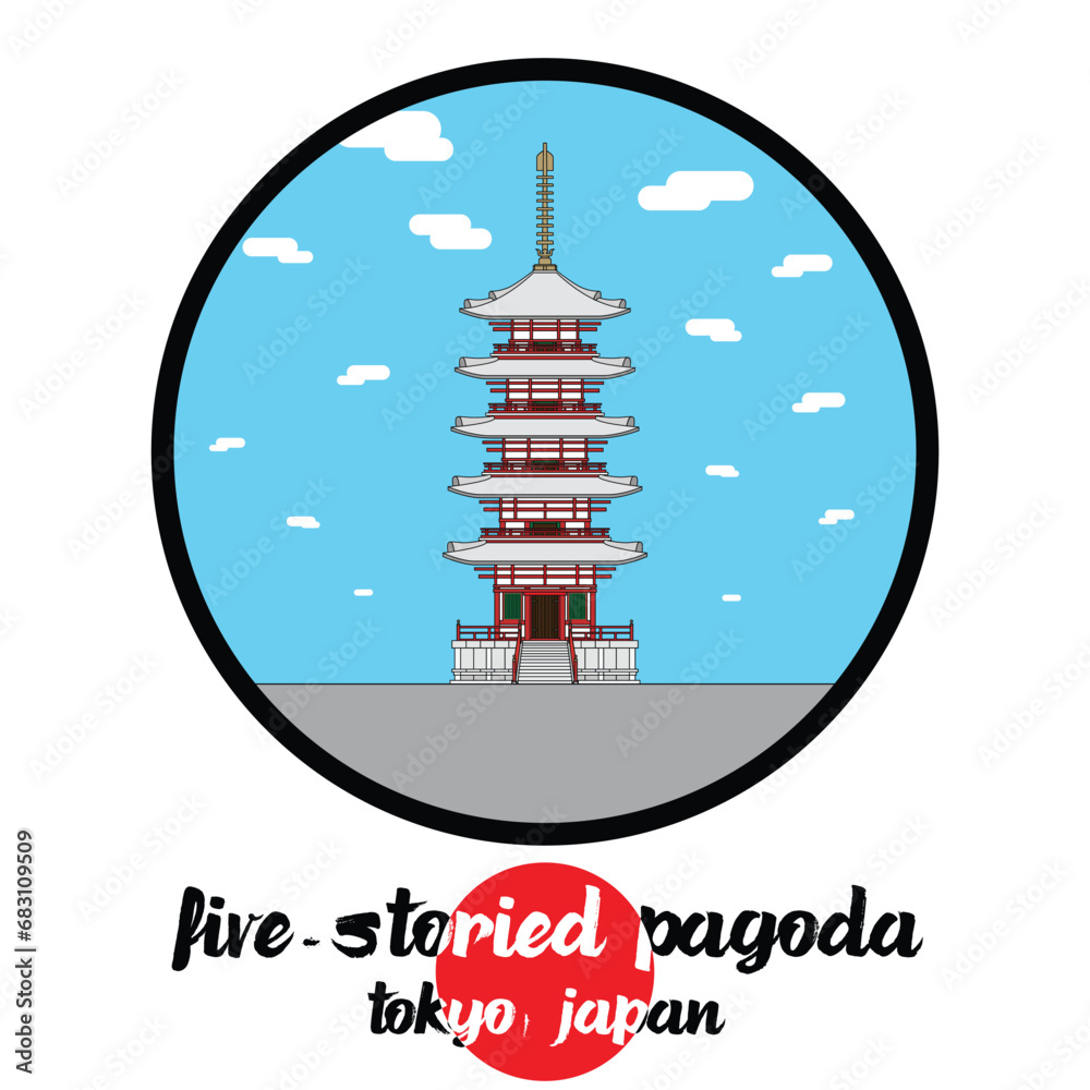 Circle Icon line Five-Storied Pagoda Sensoji Temple Asakusa.vector illustration Stock Vector ...