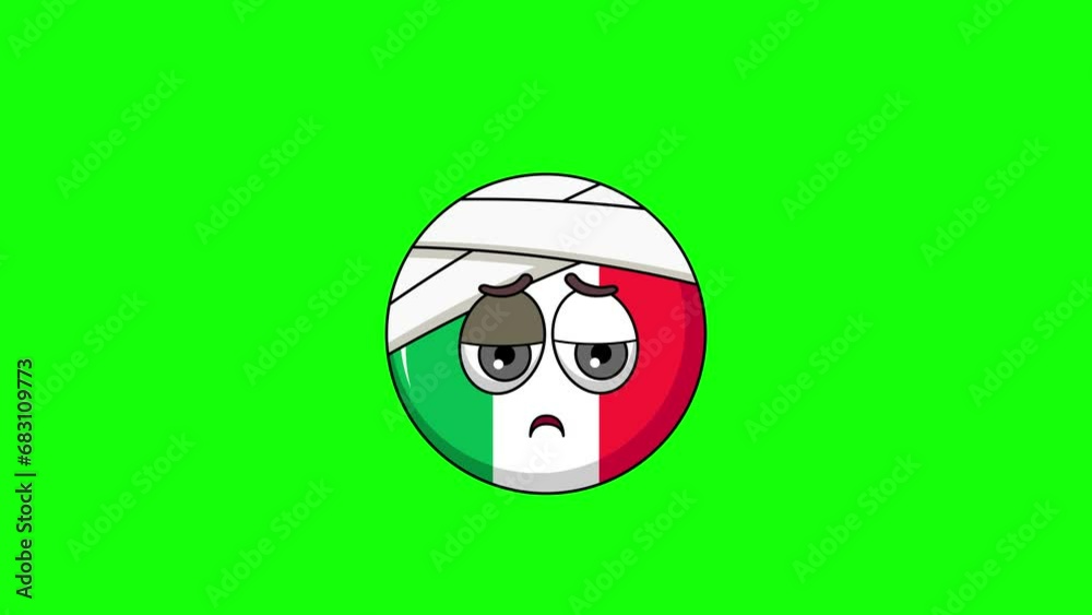flag of italy emoticon face with head bandage, emoji loop animation ...