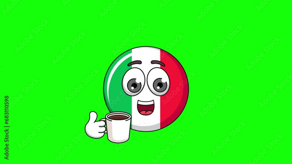 flag of italy emoticon with drinking coffee style, emoji emoticon ...