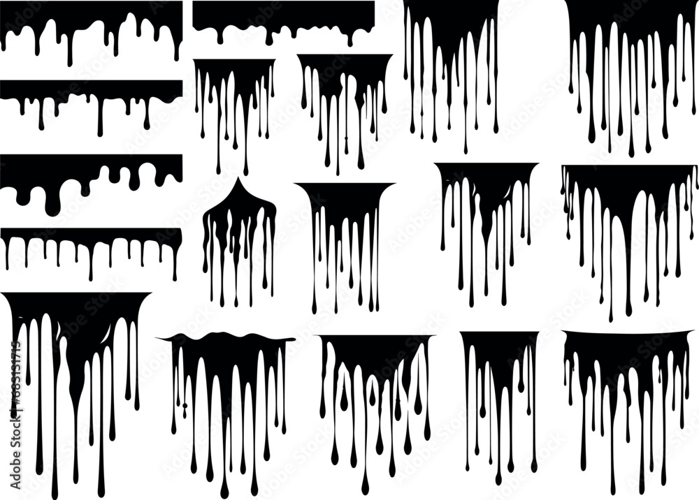 Set of Dripping Paint Border clip art Illustration Silhouette , Black ...