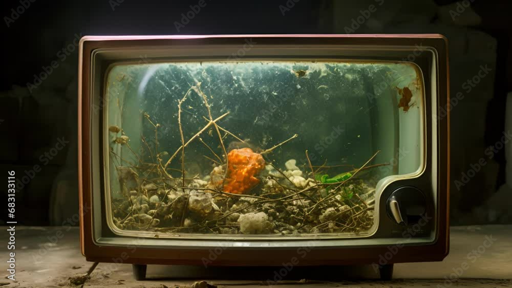 An oldfashioned TV set with flecks of rust bearing on a thin metal ...