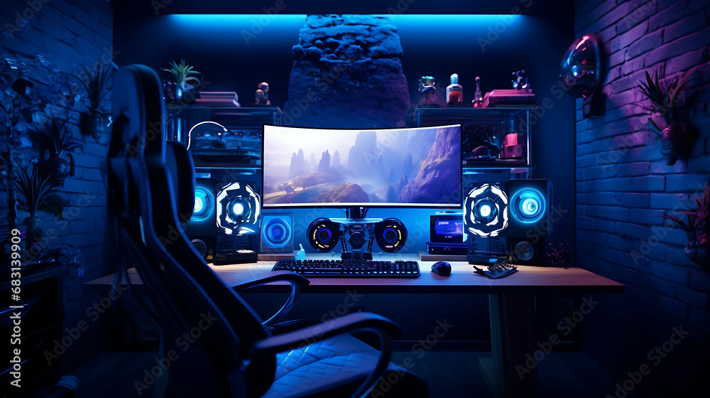 High-Tech Computer and Gaming Room: Realistic 8K Ultra-HD Setup Stock ...