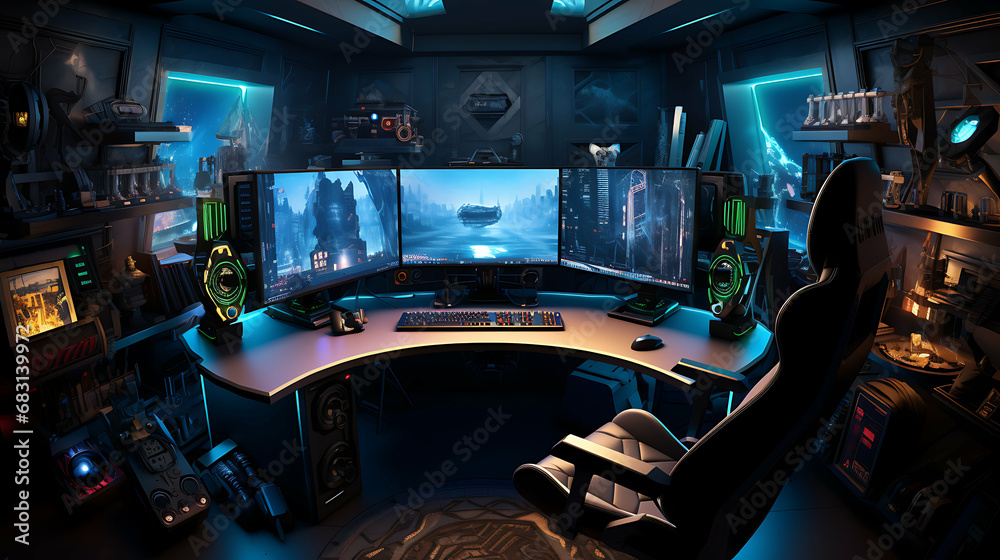High-Tech Computer and Gaming Room: Realistic 8K Ultra-HD Setup Stock ...
