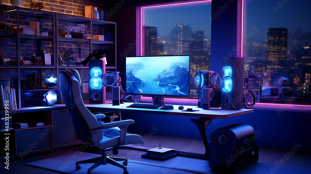 High-Tech Computer and Gaming Room: Realistic 8K Ultra-HD Setup Stock ...