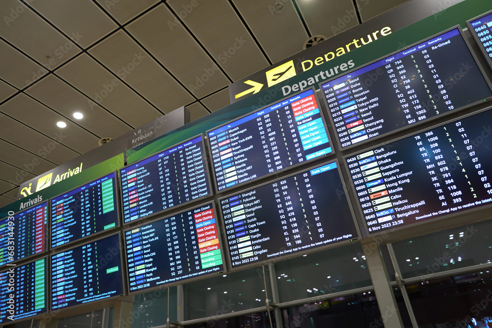 SINGAPORE - NOVEMBER 06, 2023: digital flight information display ...