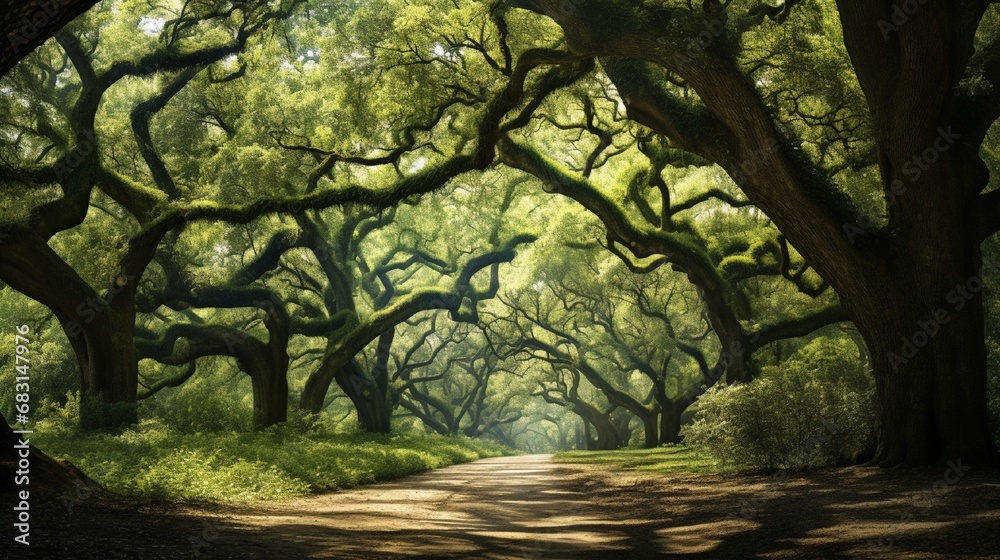 Oak tree canopy, creating a natural tunnel. Stock Photo | Adobe Stock