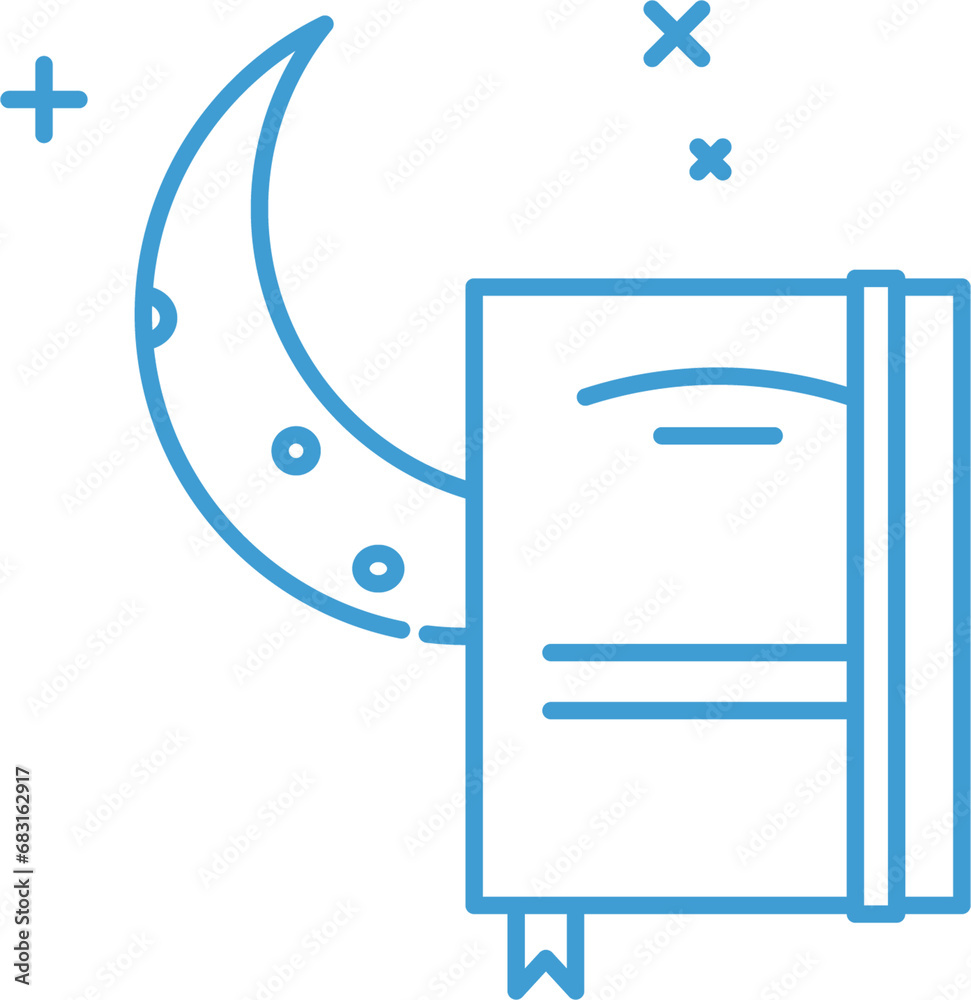 Digital png illustration of blue book, moon and stars on transparent ...