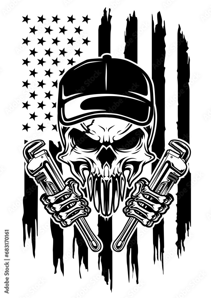 Plumber Skull Illustration, Plumbing Tools Clipart, Plumber Dad Cutfile ...