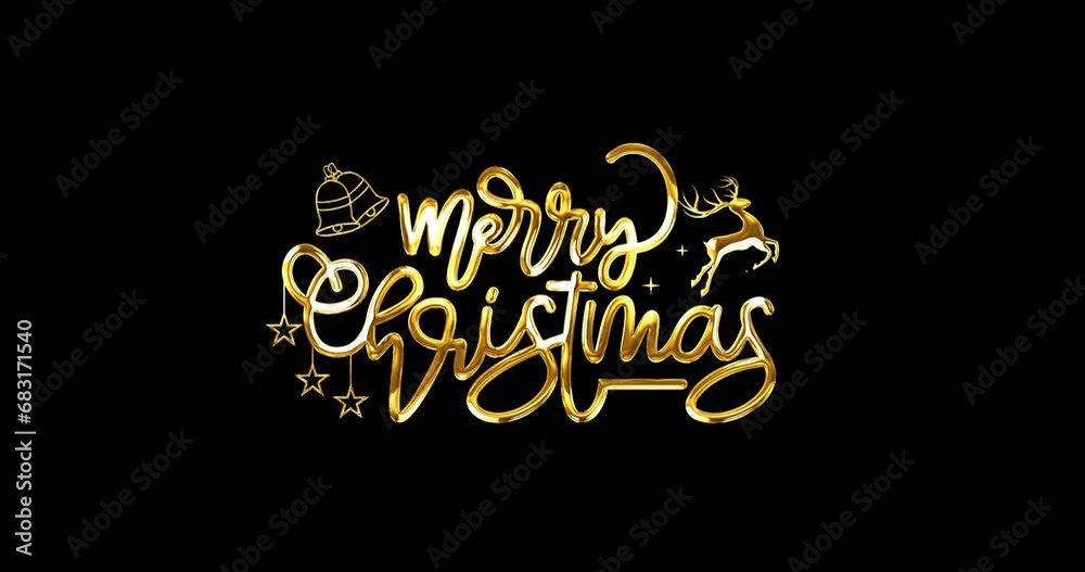 Merry Christmas lettering text animation in gold color with alpha matte ...