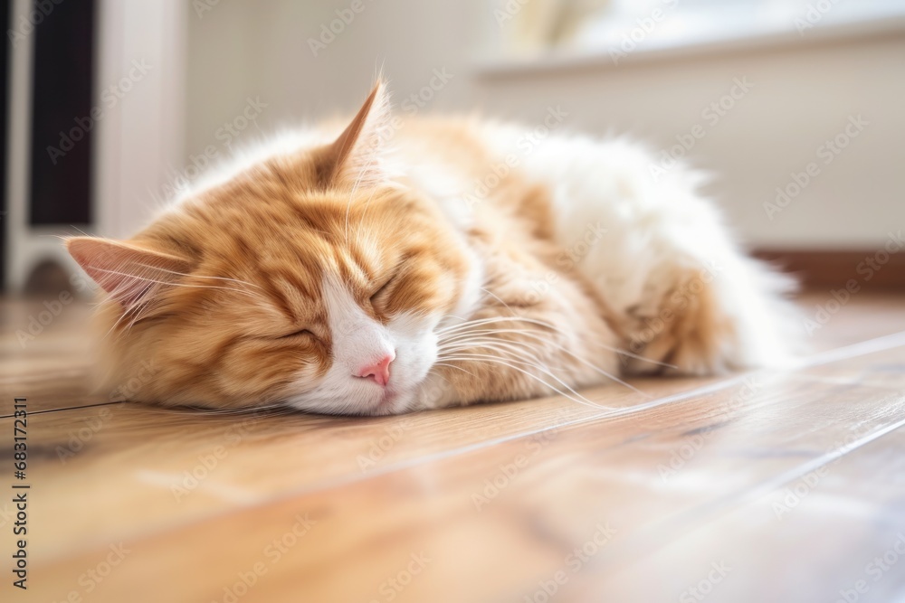 Cute cat lie down on floor with plant background. Stock Photo | Adobe Stock Cute cat lie down on floor with plant background. Stock Photo | Adobe Stock